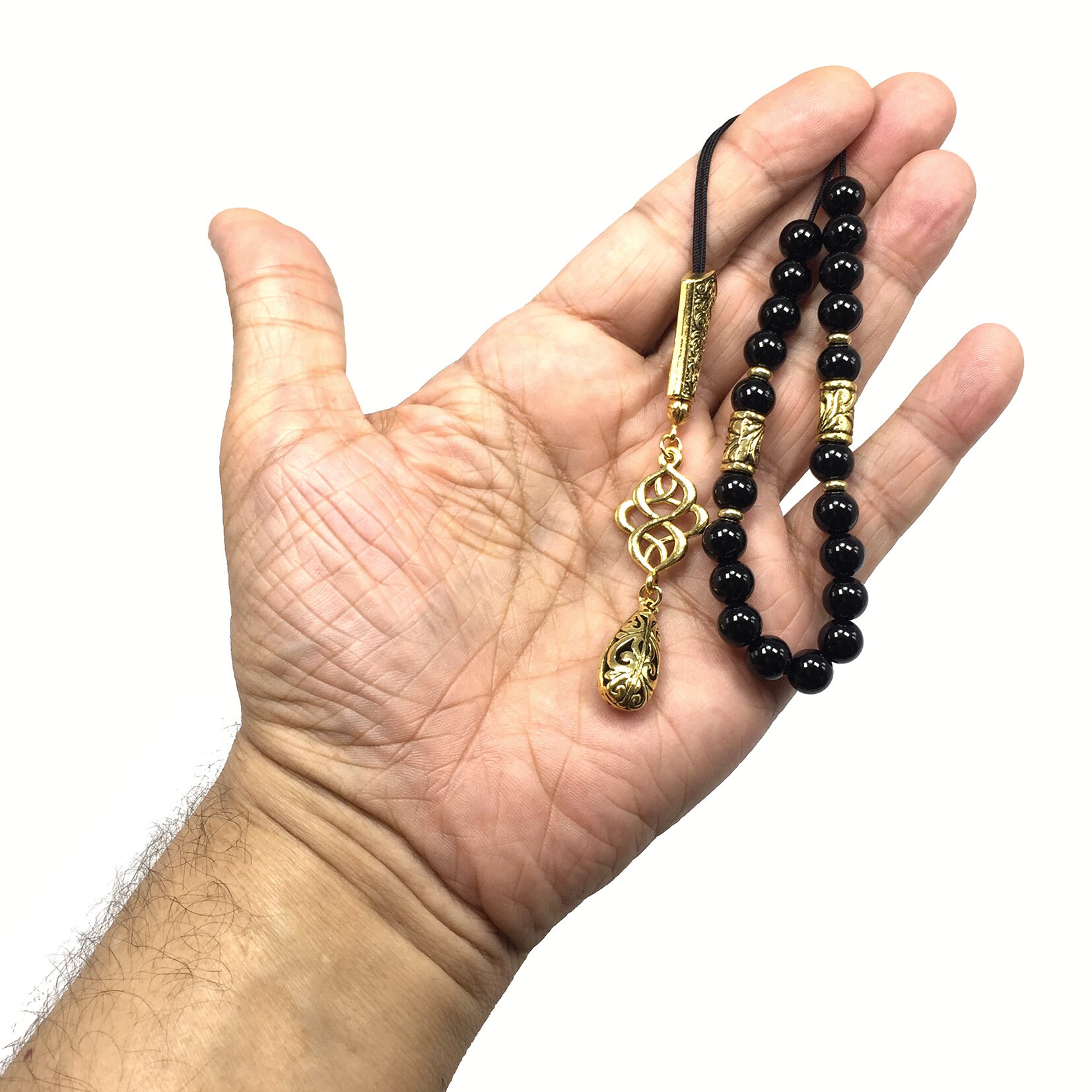Black Onyx Stone Greek KOMBOLOI, Rosary, Worry Beads, Anxiety Beads ...