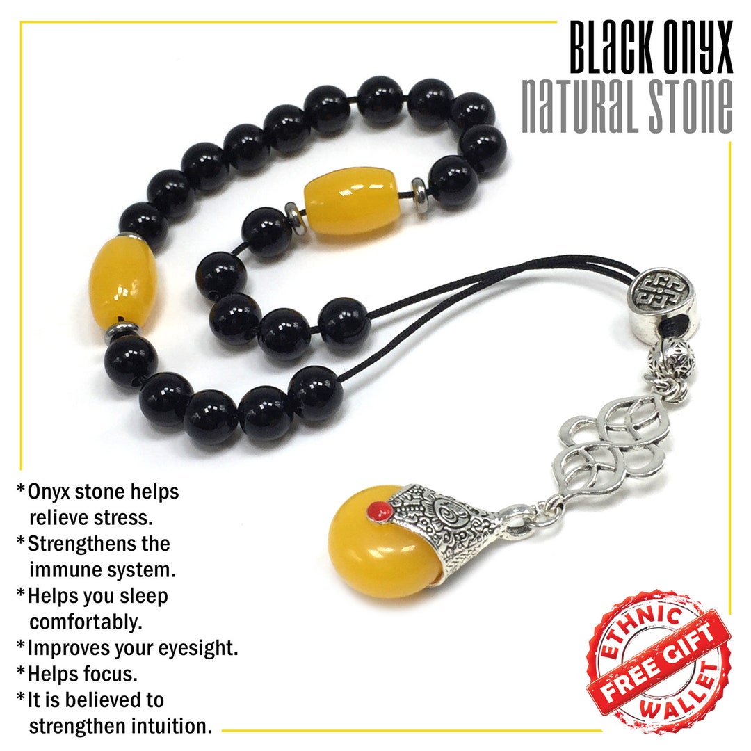 Black Onyx Stone Greek KOMBOLOI, Rosary, Worry Beads, Anxiety Beads ...