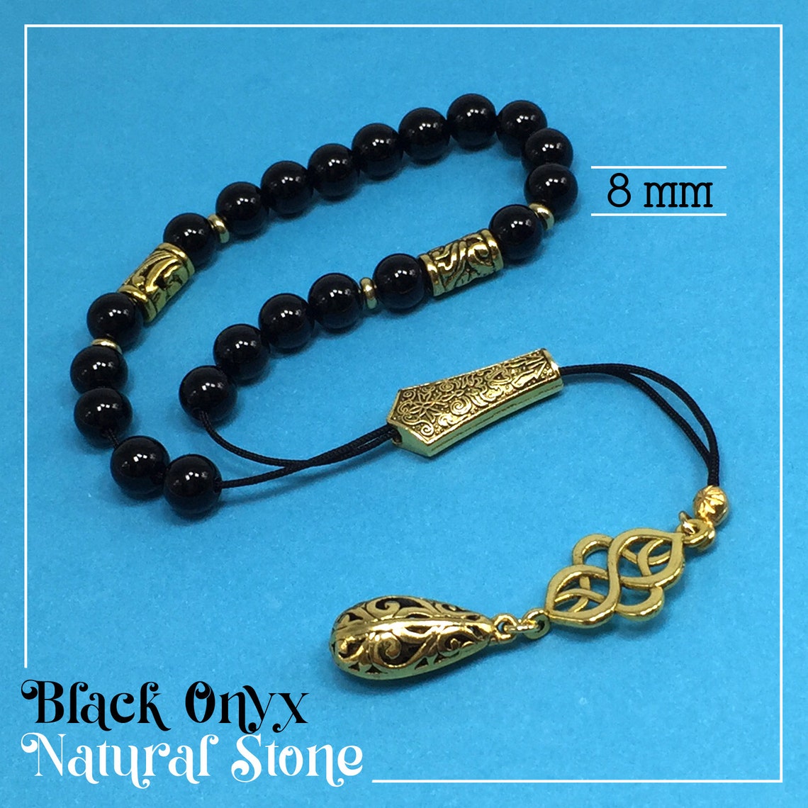 Black Onyx Stone Greek KOMBOLOI, Rosary, Worry Beads, Anxiety Beads ...