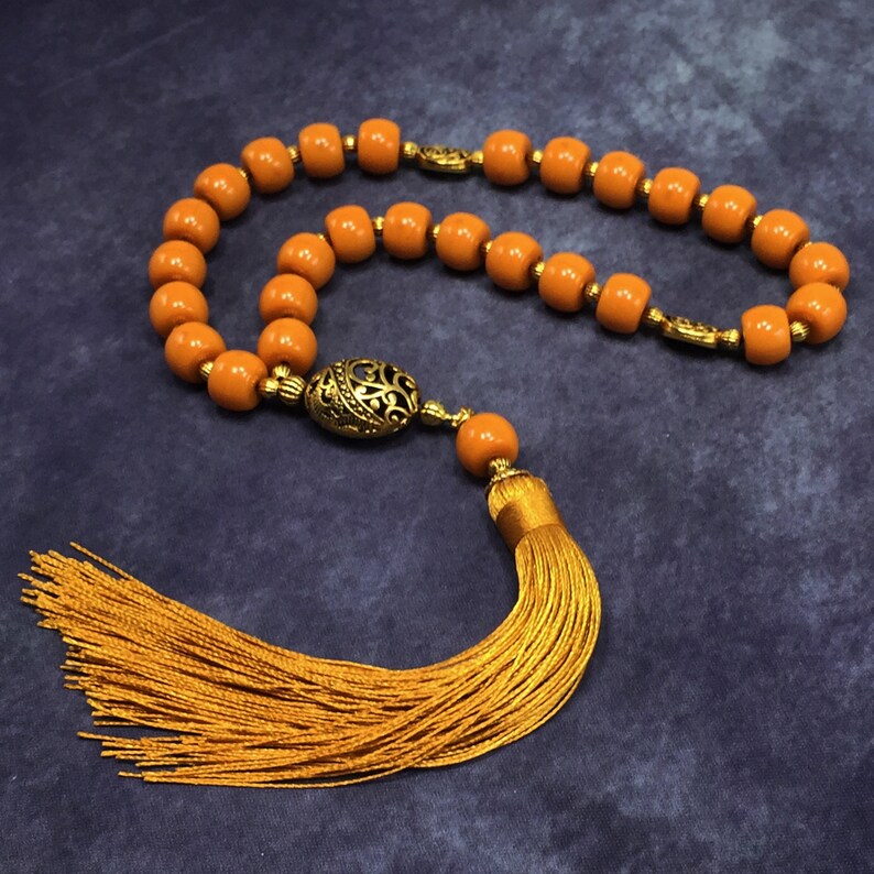 ALBATROSART - Orange Resin POCKET Mala Prayer Beads Mala Beads Tibetan ...