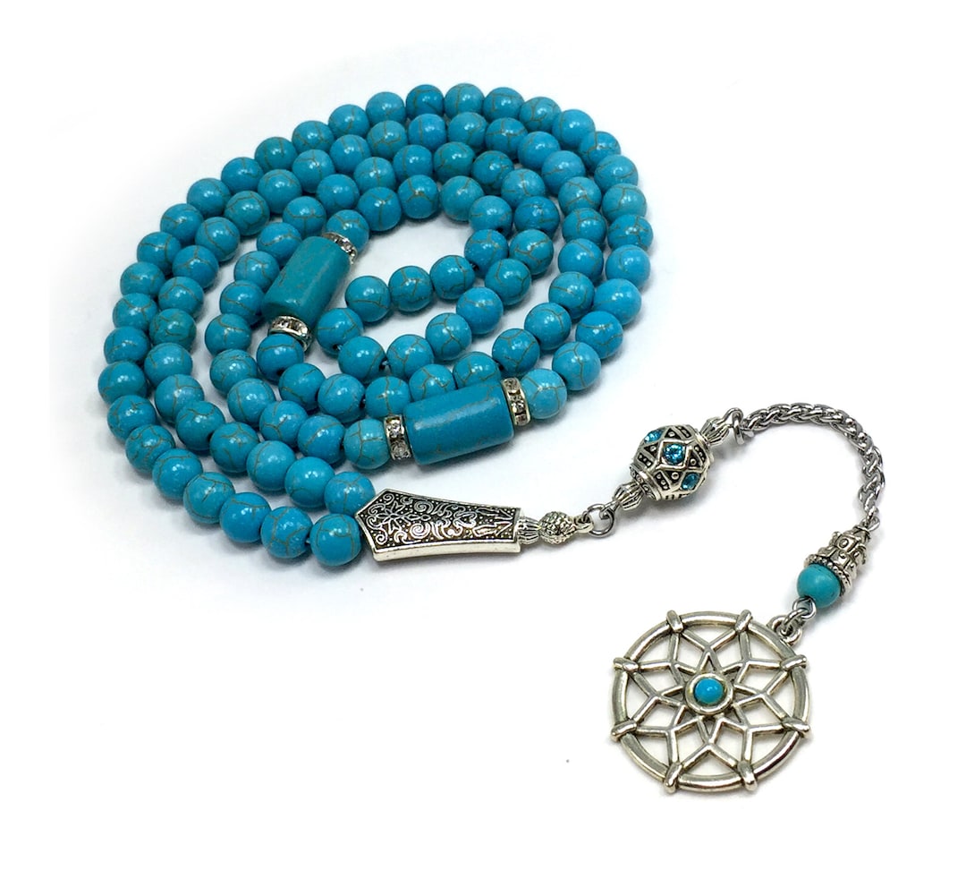 Synthetic Turquoise Muslim Prayer Beads, Tesbih, Women Tasbih, Tasbeeh ...