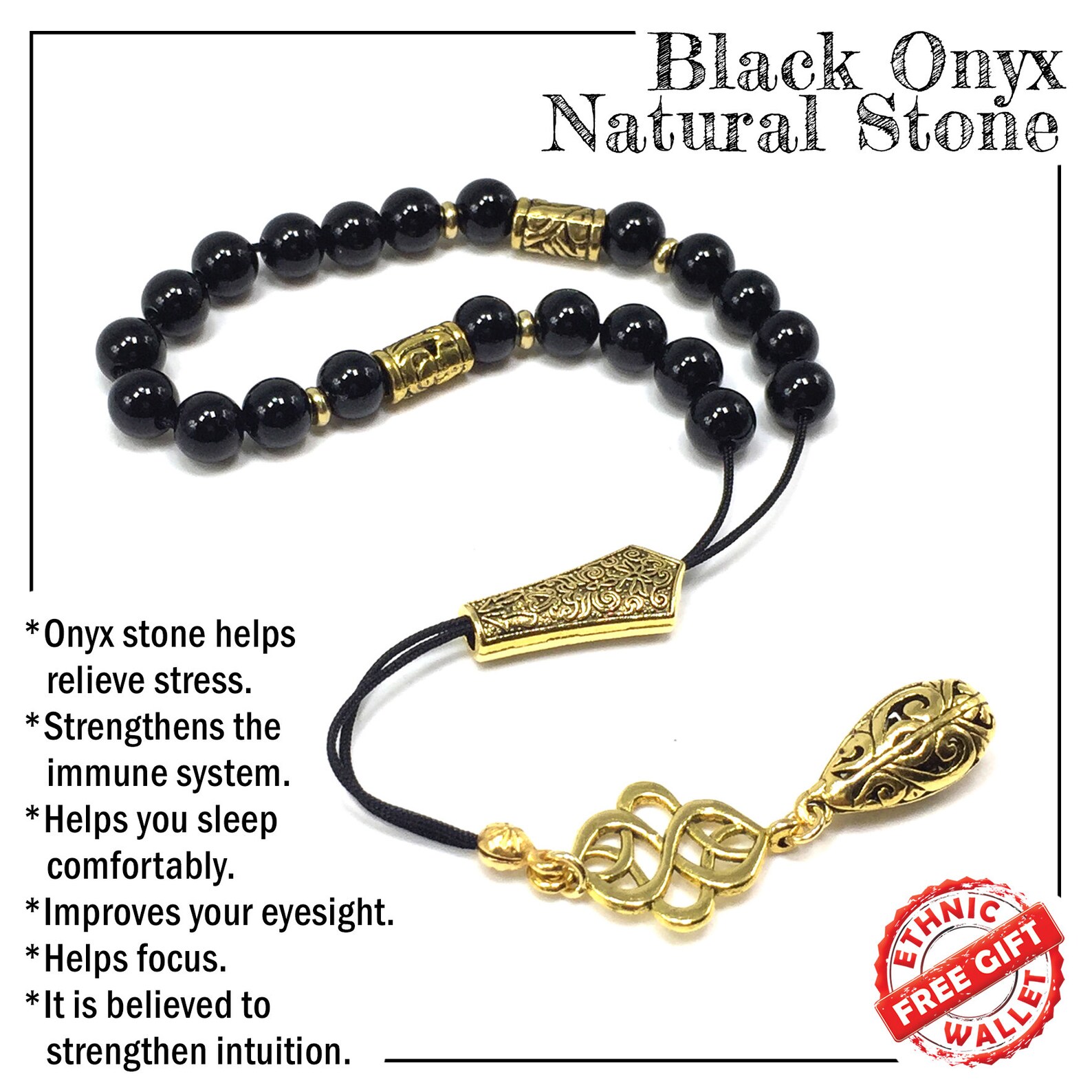 Black Onyx Stone Greek KOMBOLOI, Rosary, Worry Beads, Anxiety Beads ...