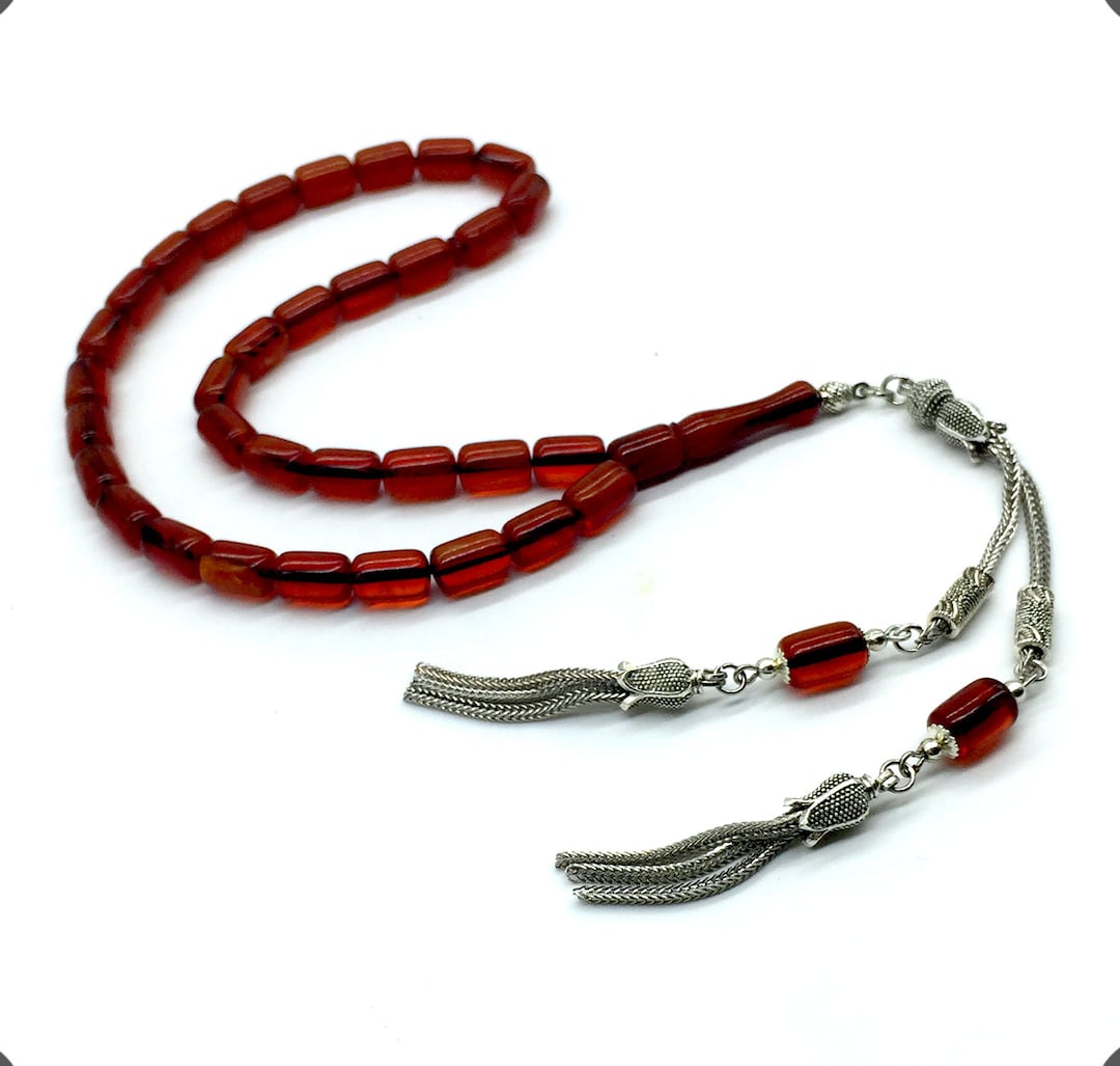 Orange Red Color Squeezing Amber Prayer Beads Worry Stress Beads Tesbih ...