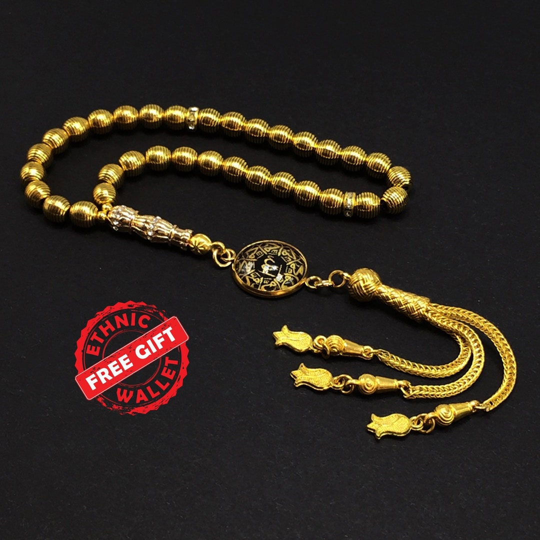 Antique Gold Plated and Allah Tassel Muslim Prayer Beads Tesbih Tasbih ...