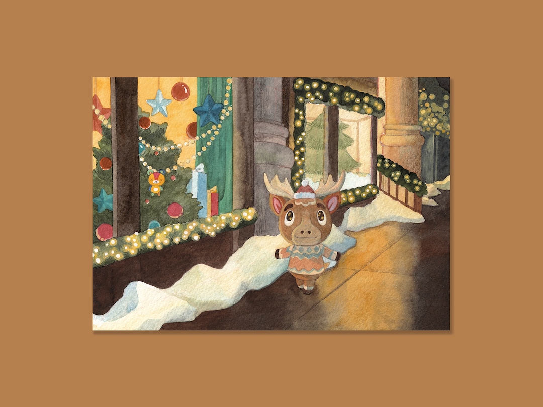 Erik Animal Crossing Christmas Watercolor Art Print - A6 Postcard - Etsy
