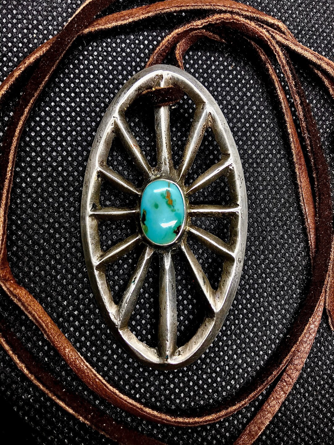 Navajo Cast Silver Wagon Wheel Pin/pendant With Smooth Bezel Blue-green ...