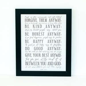 Inspirational Quote Art, Be Kind Anyway Instant Download Printable Art ...