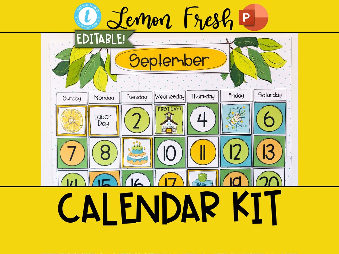 Colorful EDITABLE, Printable Lemon Theme Class Calendar Bulletin Board ...