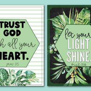 Christian Tropical Greenery Classroom Décor Growth Mindset Scripture ...