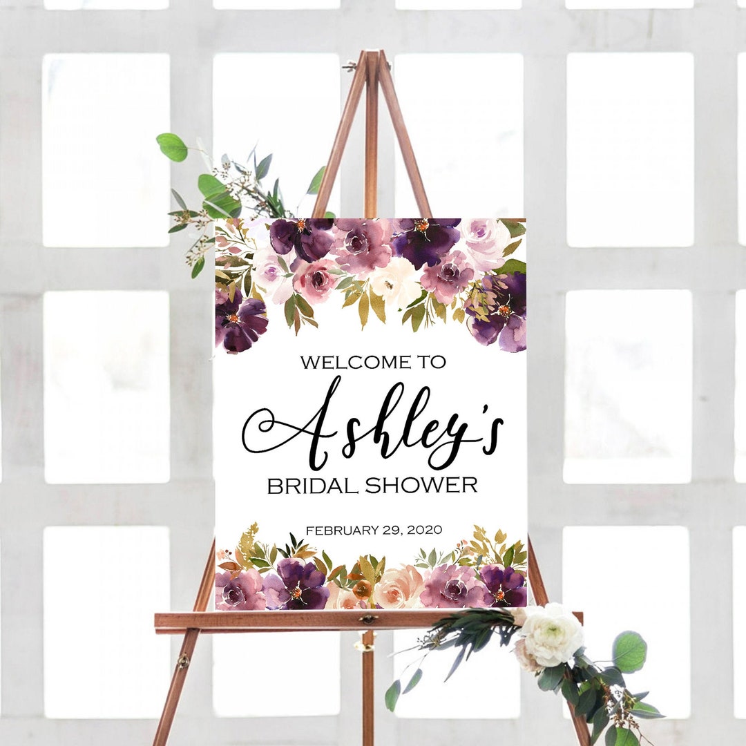 Mauve Floral and Gold Welcome Sign, Bridal Shower Welcome Sign, Wedding ...