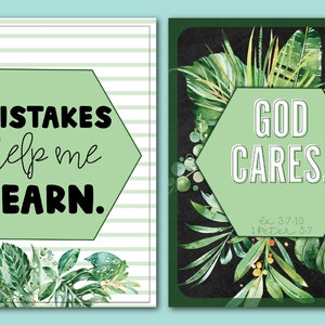 Christian Tropical Greenery Classroom Décor Growth Mindset Scripture ...
