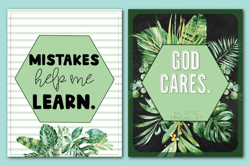 Christian Tropical Greenery Classroom Décor Growth Mindset Scripture ...
