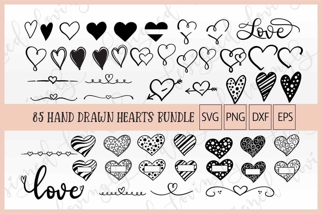 Hand Drawn Hearts SVG Bundle, Doodle Hearts, Heart Clip Art, Heart ...