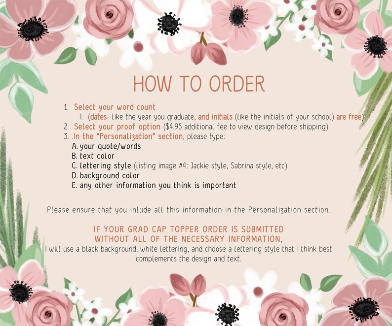 Custom Quote Boho Floral Graduation Cap Topper Digitally - Etsy