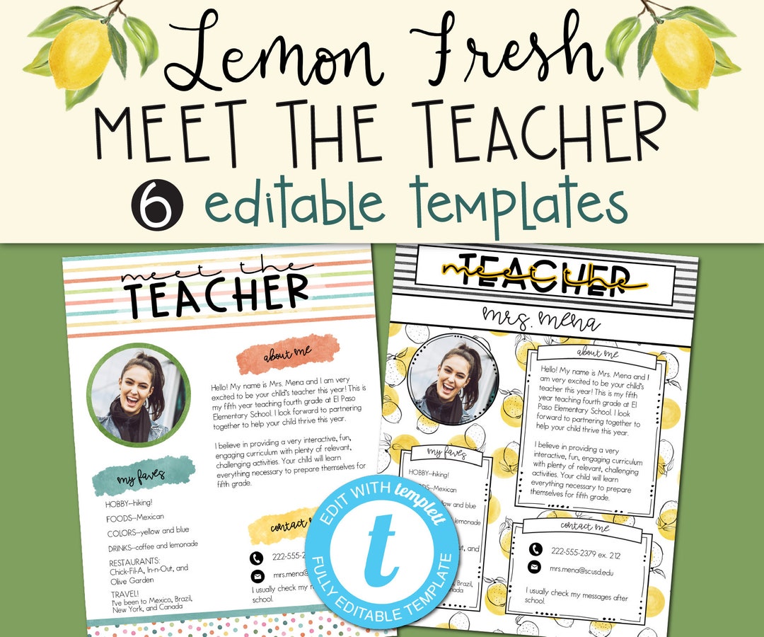 Colorful Lemon Themed Meet the Teacher Templett Template, Instant ...