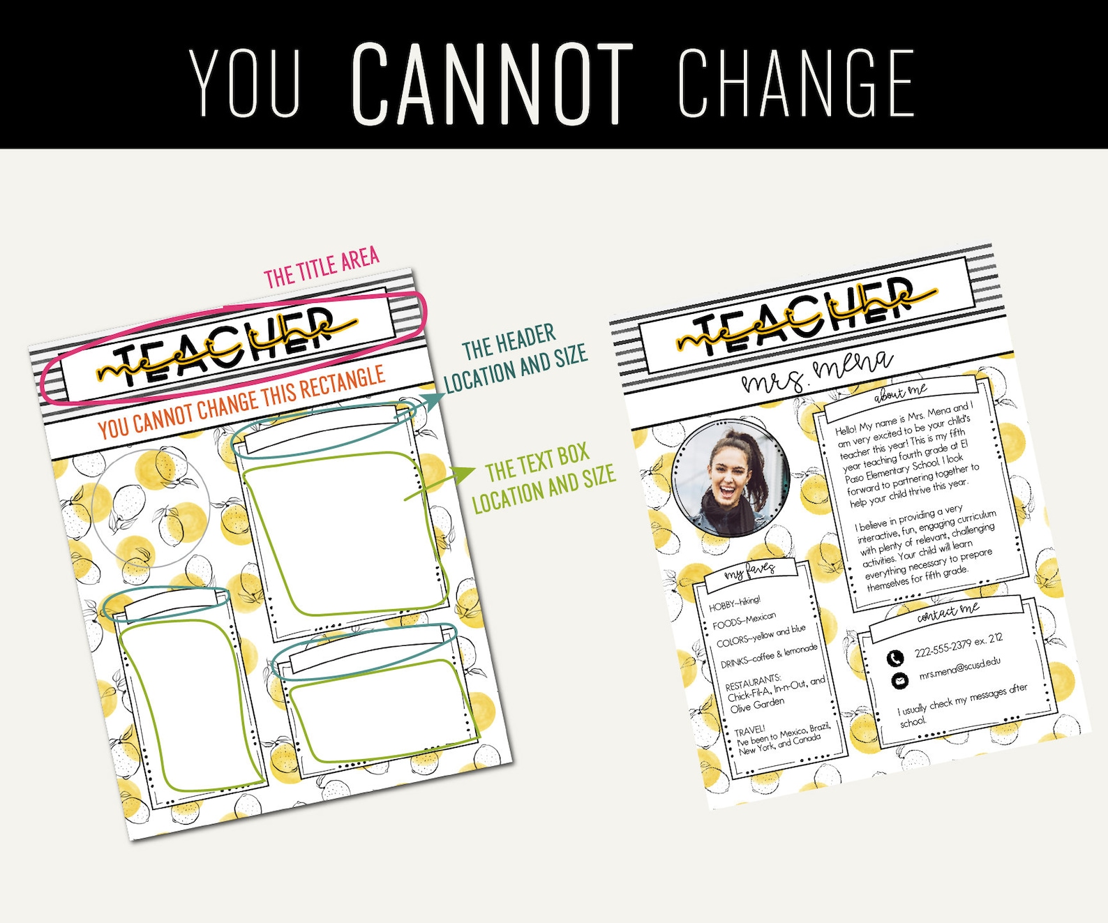 Colorful Lemon Themed Meet the Teacher Templett Template, Instant ...