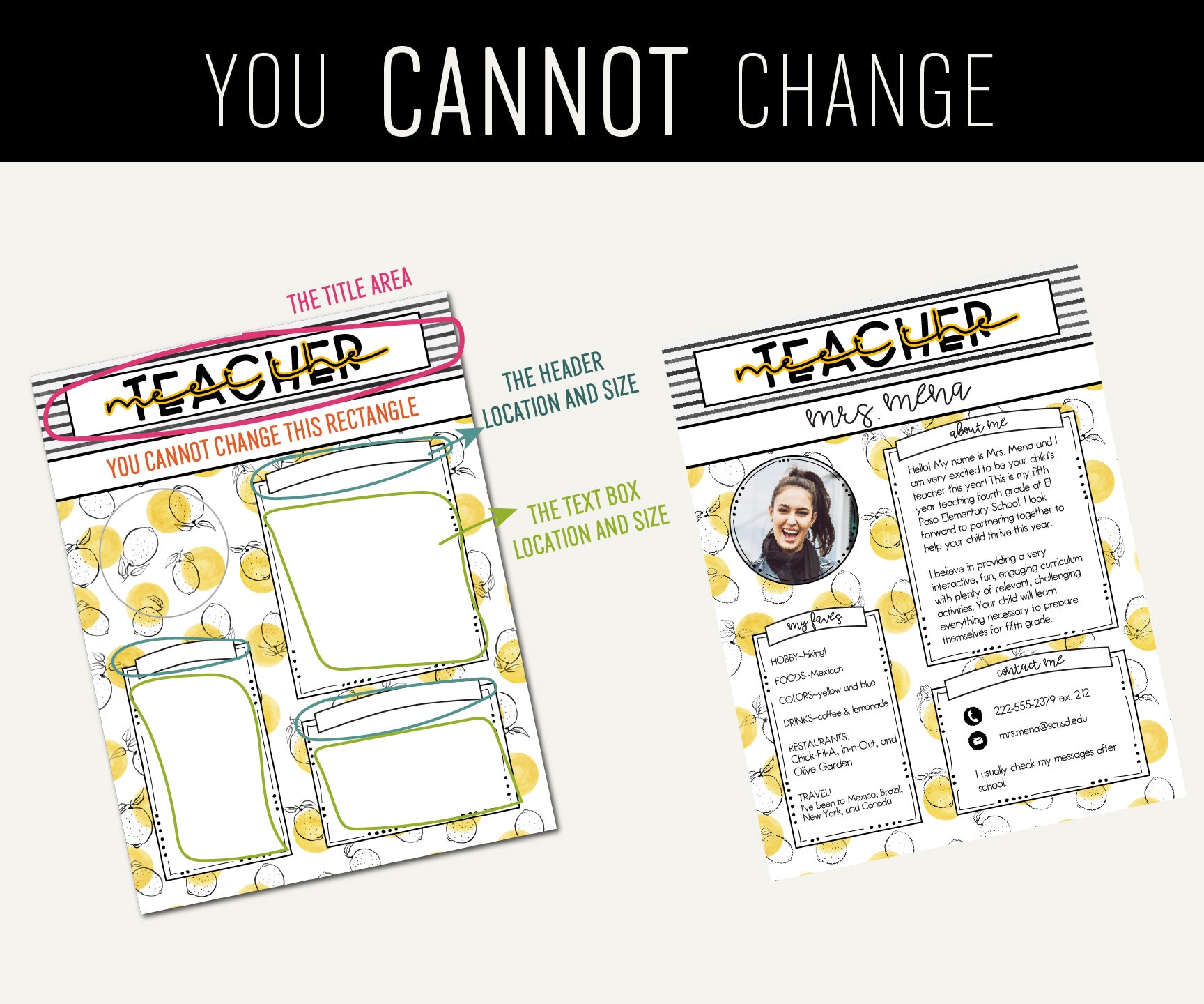 Colorful Lemon Themed Meet the Teacher Templett Template, Instant ...