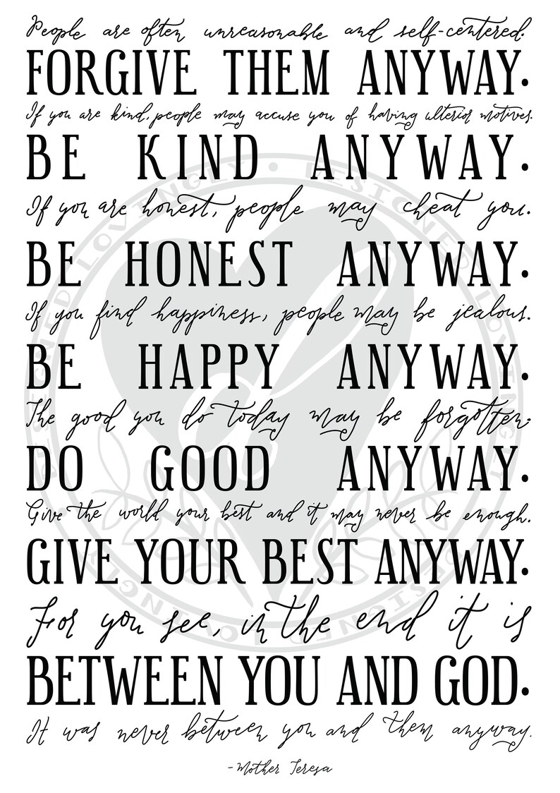 Inspirational Quote Art Be Kind Anyway Instant Download - Etsy
