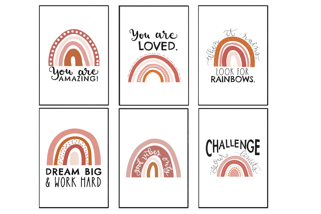 Boho Rainbow Inspirational Quote Poster Pack | Printable Poster Wall ...