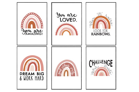 Boho Rainbow Inspirational Quote Poster Pack Printable | Etsy