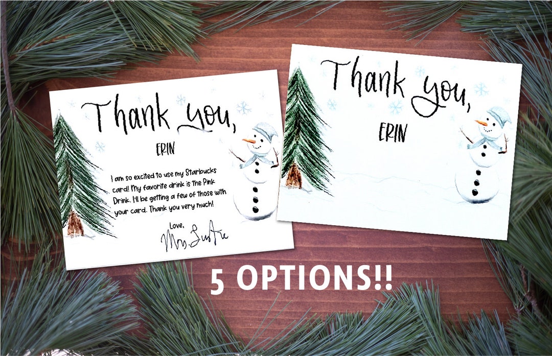 Wintery Theme Christmas and Holiday Thank You Card From Teacher to ...