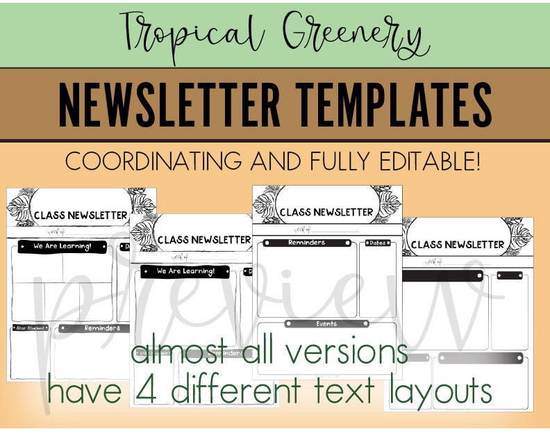 Fully Editable Tropical Classroom Newsletters, Tropical Greenery ...