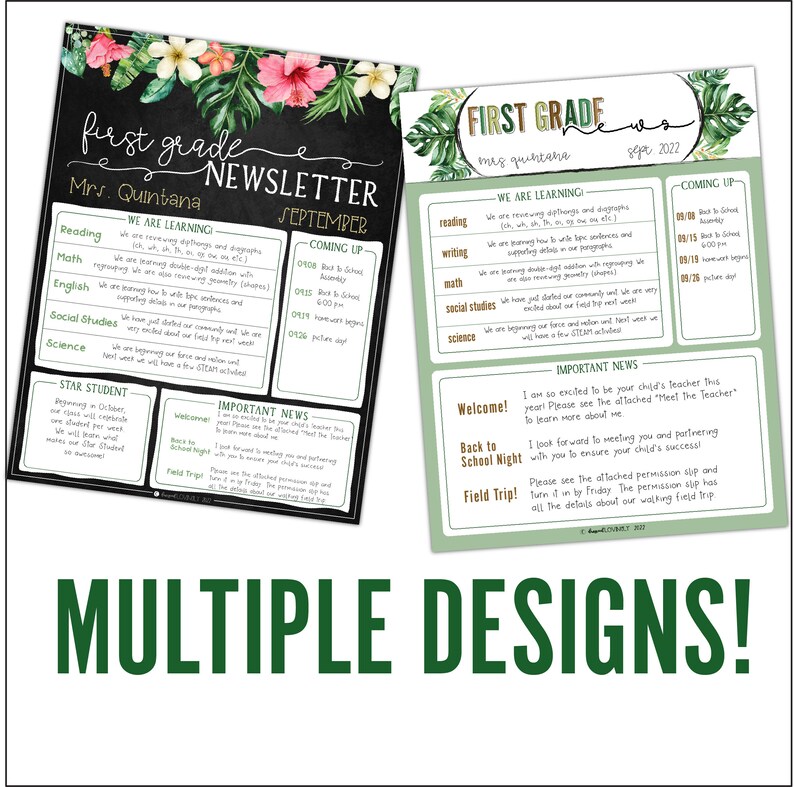 Fully Editable Tropical Classroom Newsletters, Tropical Greenery ...