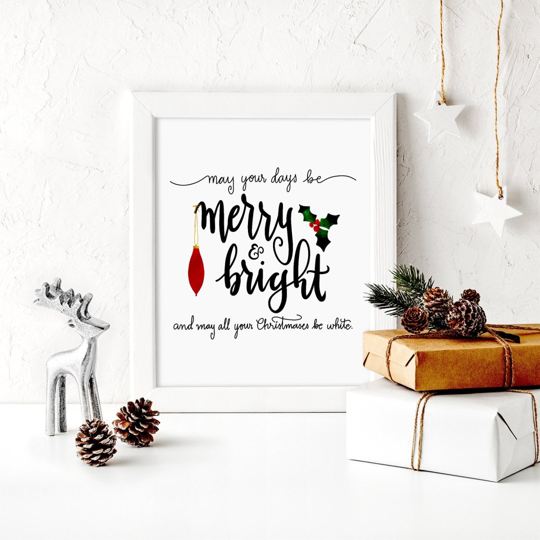 Merry and Bright Christmas Printable Wall Art, Instant Download Wall ...