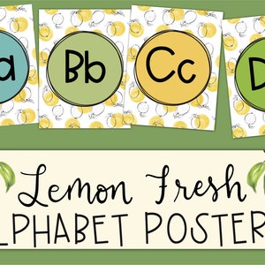 Lemon Theme Classroom Alphabet Posters, Cursive and Printing Letter ...