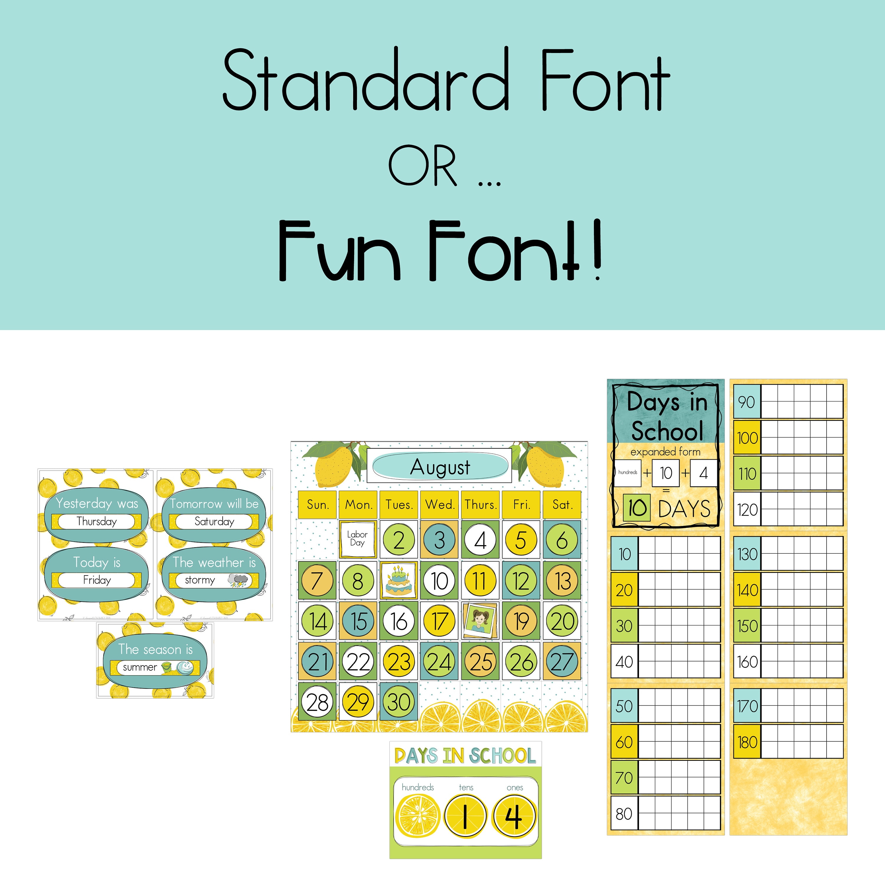 Colorful EDITABLE, Printable Lemon Theme Class Calendar Bulletin Board ...