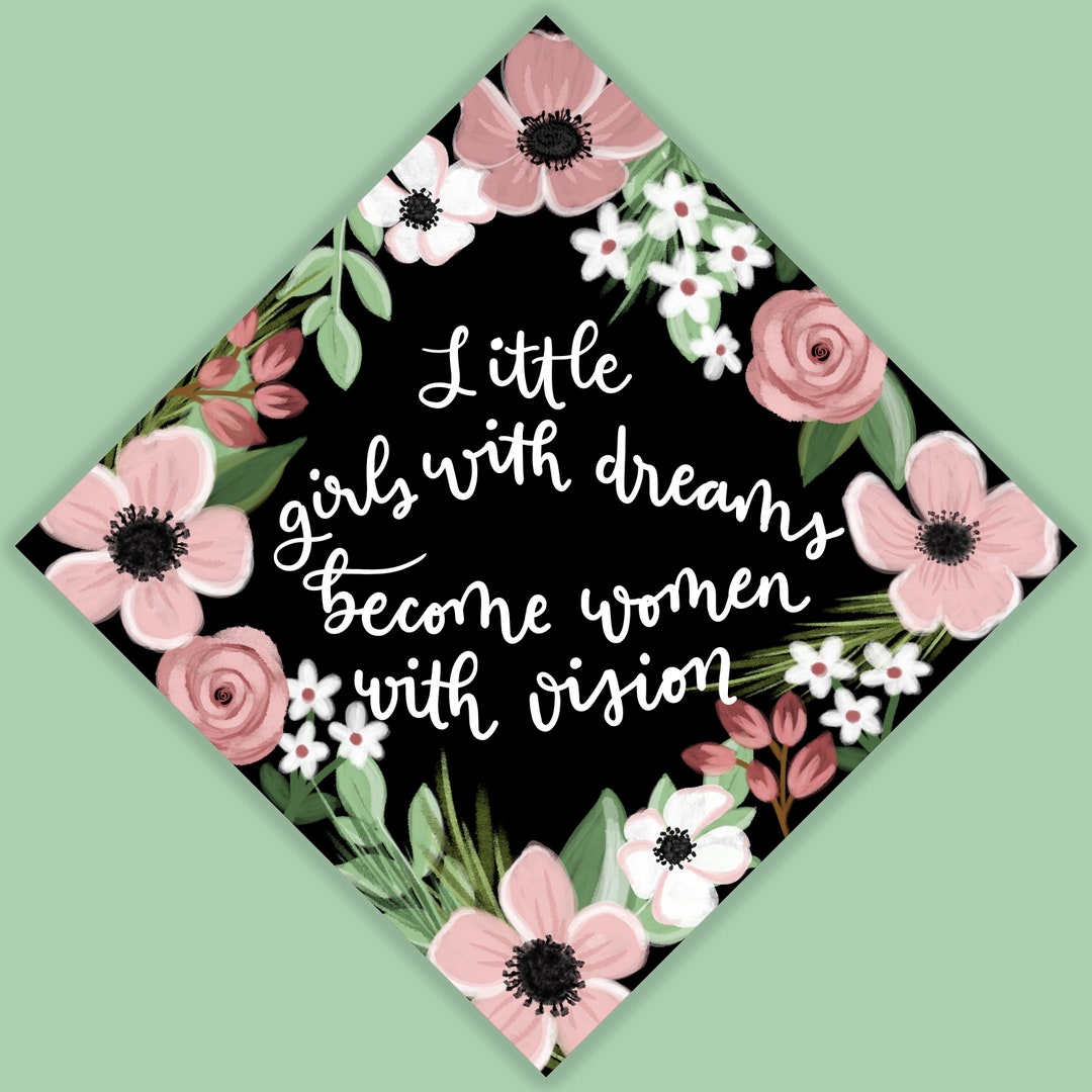 Women With Vision Boho Pink Floral Graduation Cap Topper, Digitally ...