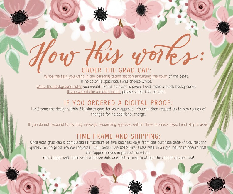 Custom Quote Boho Floral Graduation Cap Topper Digitally - Etsy