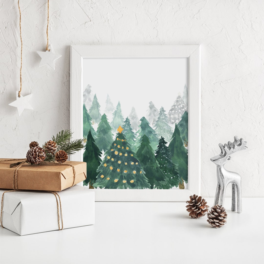 Christmas Forest Printable, Watercolor Christmas Tree Printable Art ...