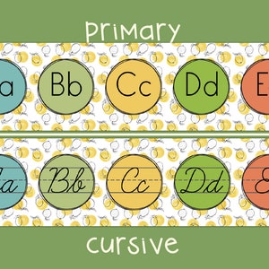 Lemon Theme Classroom Alphabet Posters, Cursive and Printing Letter ...