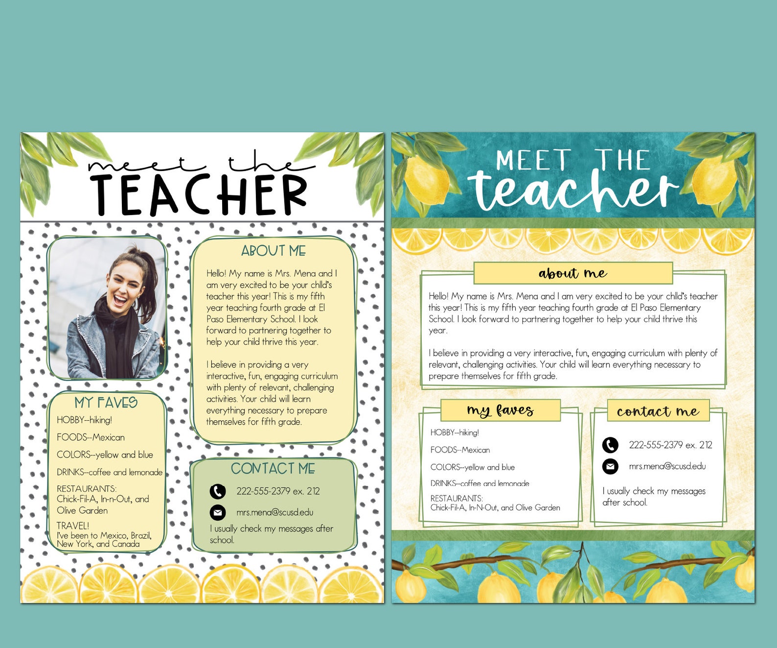 Colorful Lemon Themed Meet the Teacher Templett Template, Instant ...