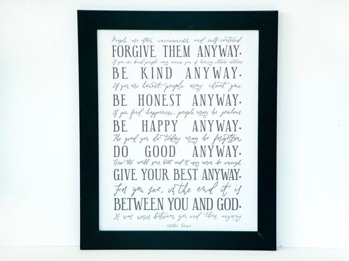 Inspirational Quote Art Be Kind Anyway Instant Download - Etsy