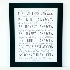Inspirational Quote Art, Be Kind Anyway Instant Download Printable Art ...