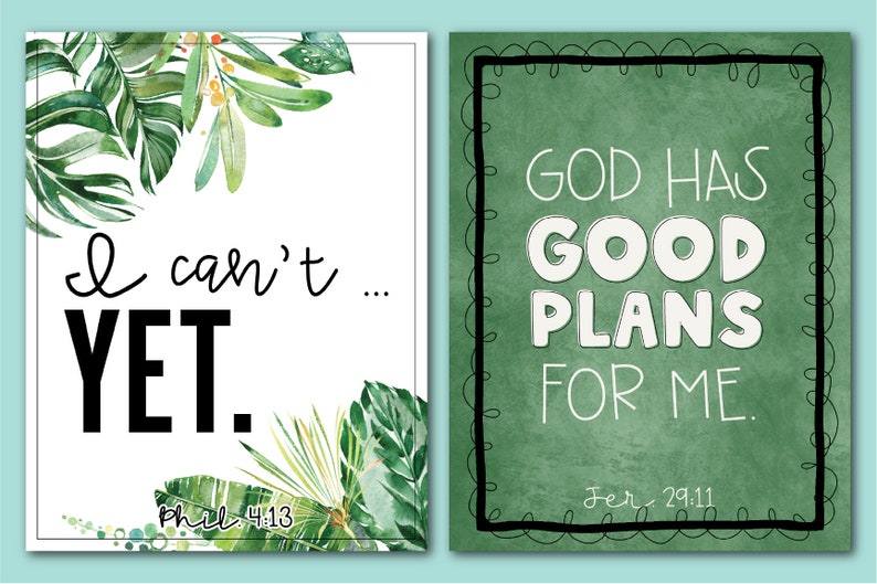 Christian Tropical Greenery Classroom Décor Growth Mindset Scripture ...