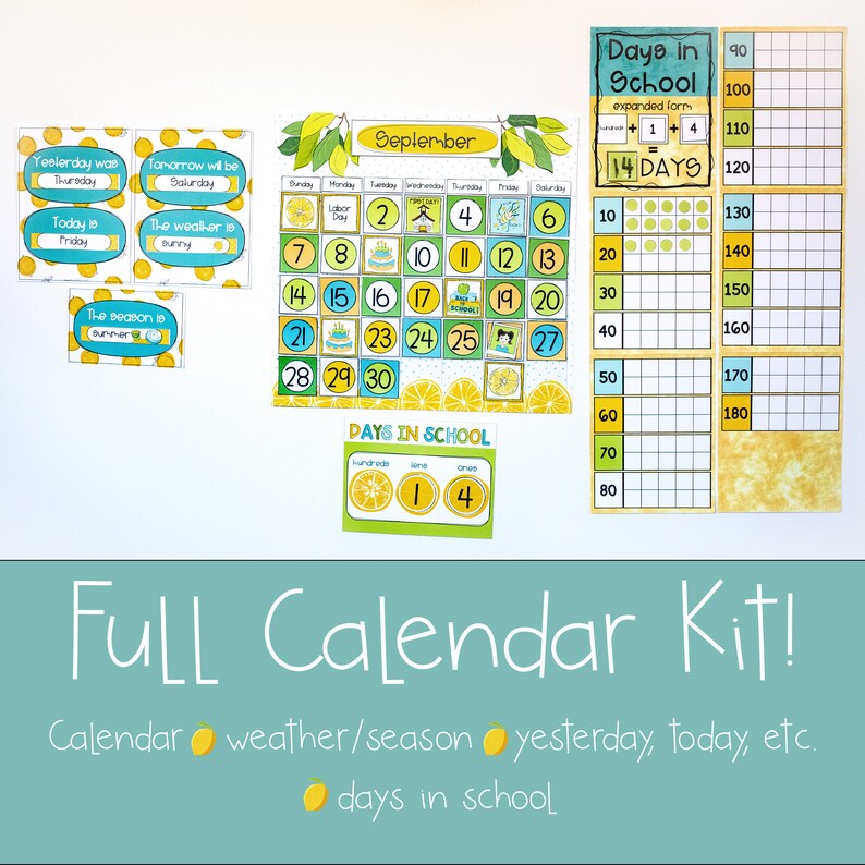 Colorful EDITABLE, Printable Lemon Theme Class Calendar Bulletin Board ...