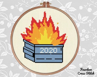 Dumpster Fire Cross Stitch Pattern, Subversive Embroidery, Funny ...