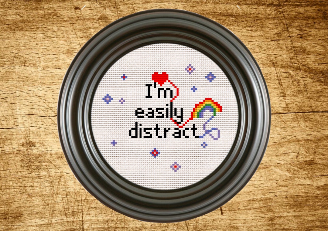 Funny Cross Stitch Pattern: Easily Distracted DIY (instant Download) - Etsy