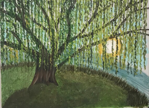 Weeping Willow Art Print Acrylic Painting Tree Art Tree | Etsy