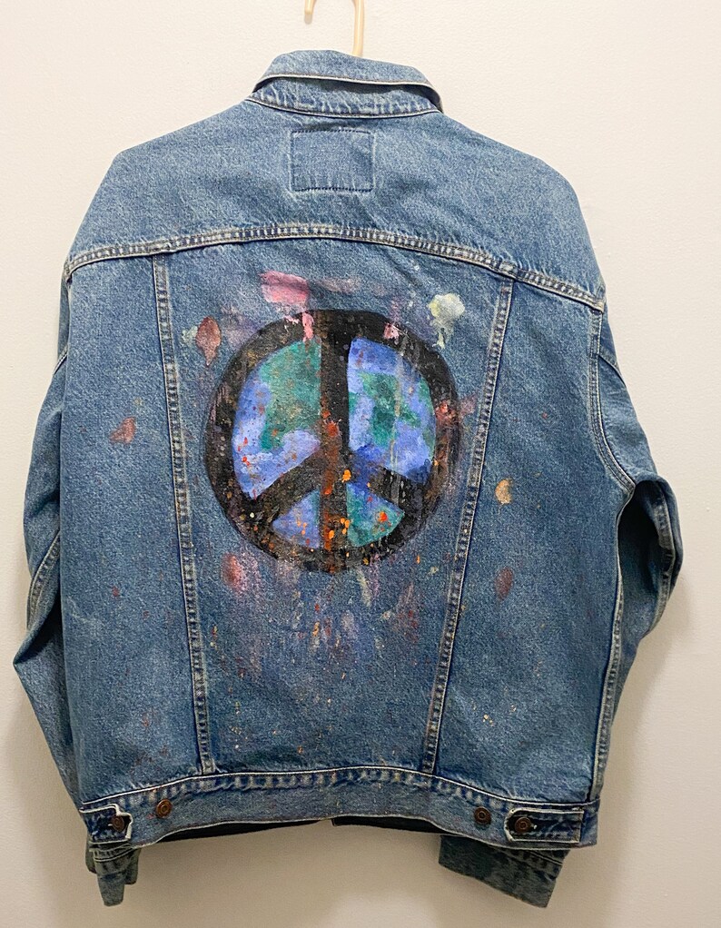Upcycled Levi Denim Jacket Hand Painted Peace Sign Peace on Earth - Etsy