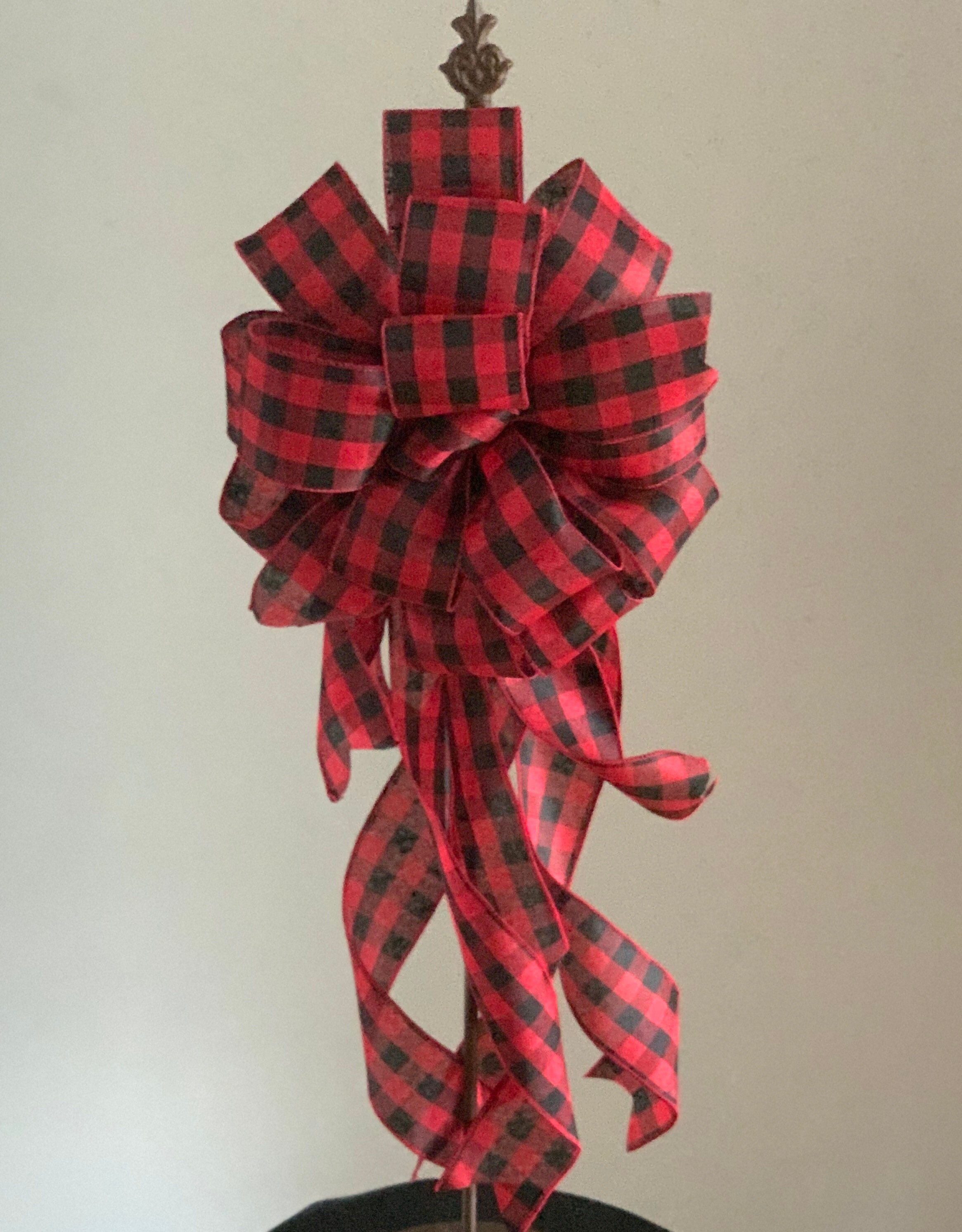 Buffalo Check Bow, Tree Topper, Ribbon Topper, Farmhouse Bow, Small Bow ...