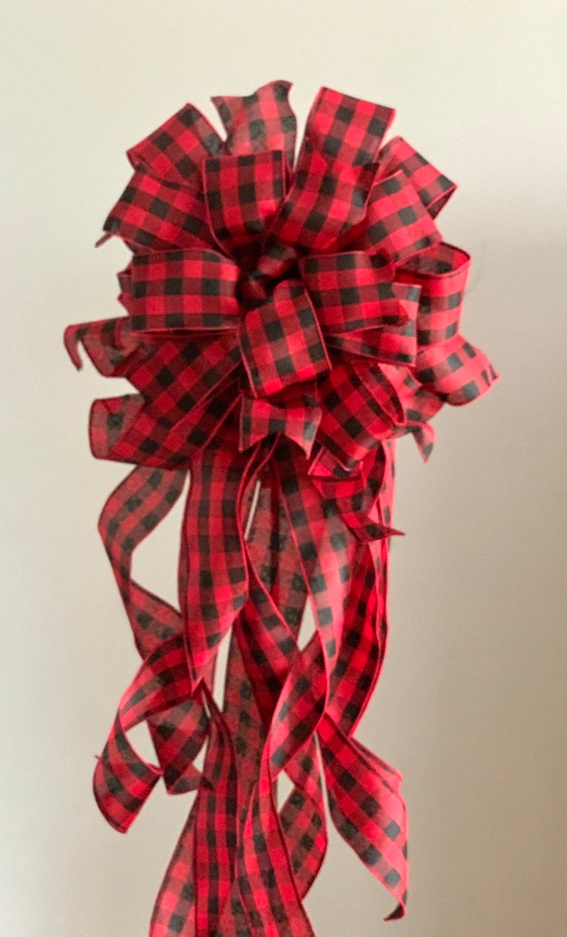 Red And Black Buffalo Plaid Barbara Christmas Tree Topper Tree Ribbon