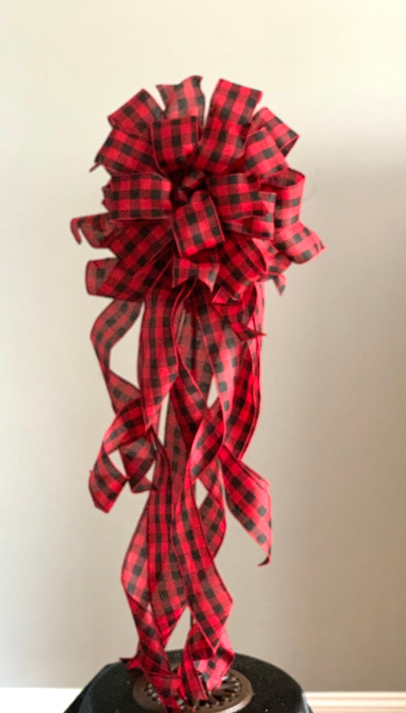 Red And Black Buffalo Plaid Barbara Christmas Tree Topper Tree Ribbon