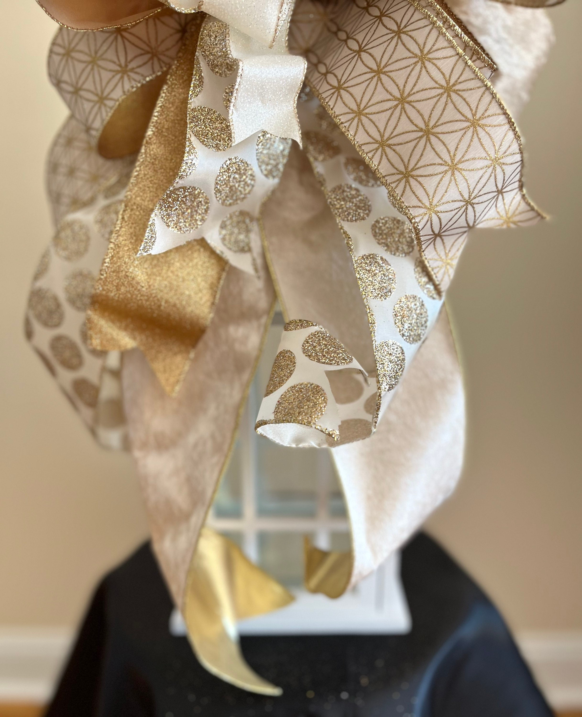 Ivory & Gold Ivanka Christmas Tree Topper Tree Ribbon Bow - Etsy