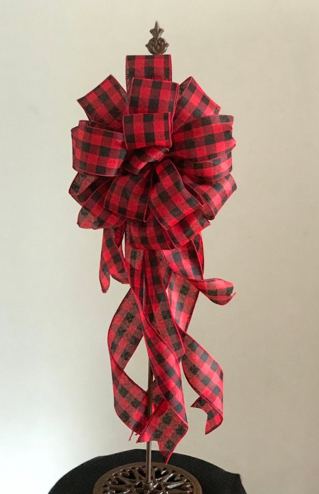 Buffalo Check Bow, Tree Topper, Ribbon Topper, Farmhouse Bow, Small Bow ...