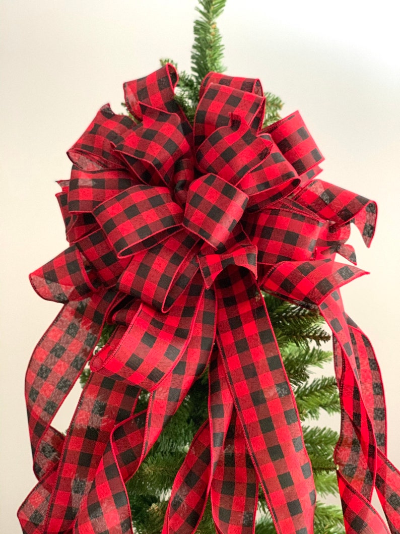 Red and Black Buffalo Plaid Barbara Christmas Tree Topper, Tree Ribbon ...