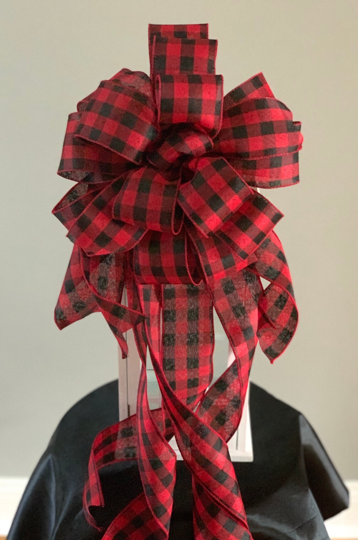 Buffalo Check Bow Tree Topper Ribbon Topper Farmhouse Bow - Etsy